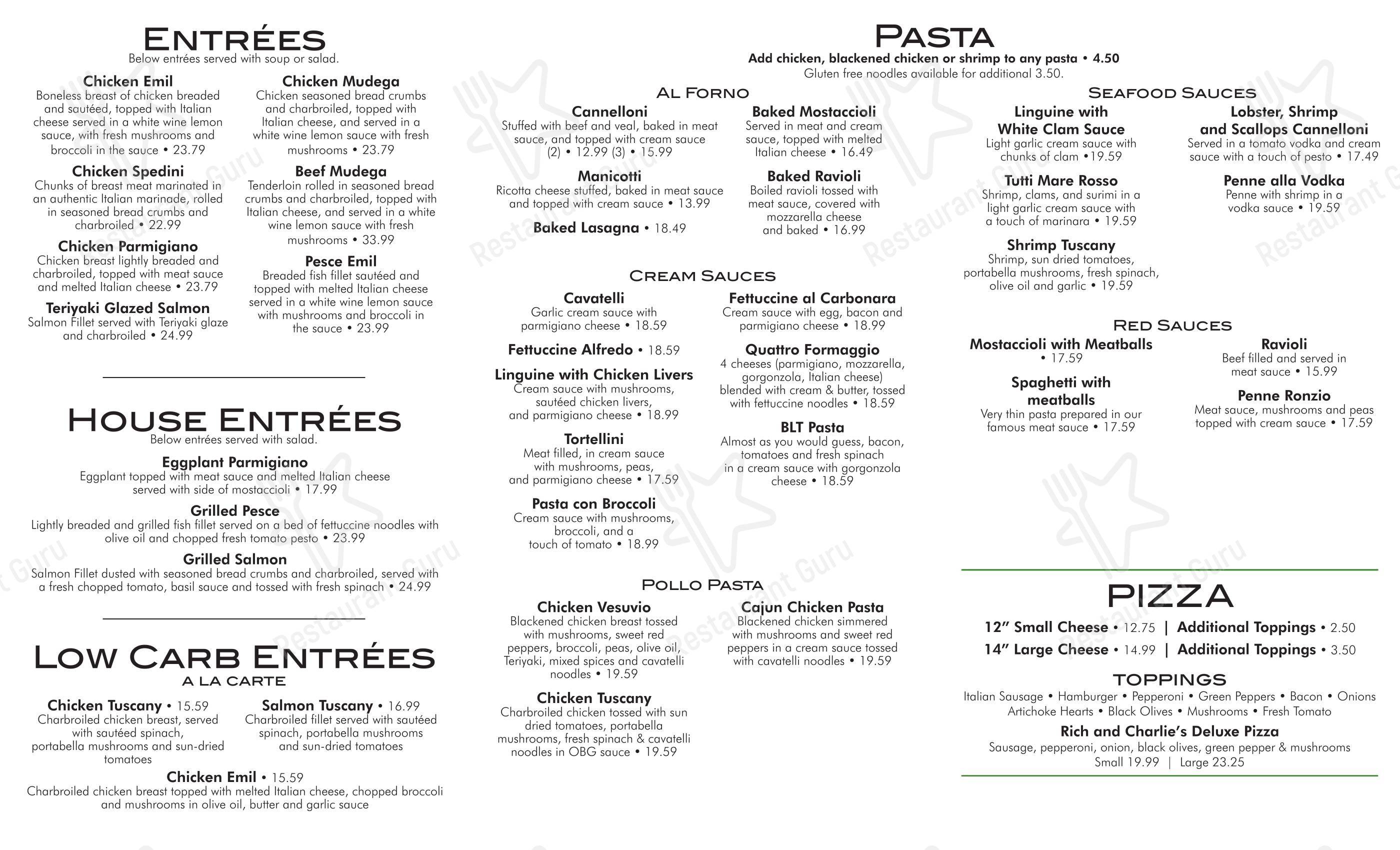 Menu at Rich & Charlie's South County pizzeria, St. Louis, Lemay Ferry Rd