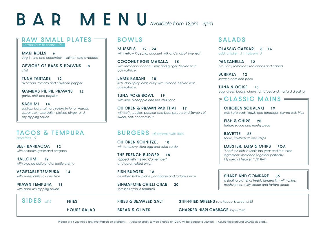 Menu at Rick Stein, Sandbanks Restaurant and Bar, Poole