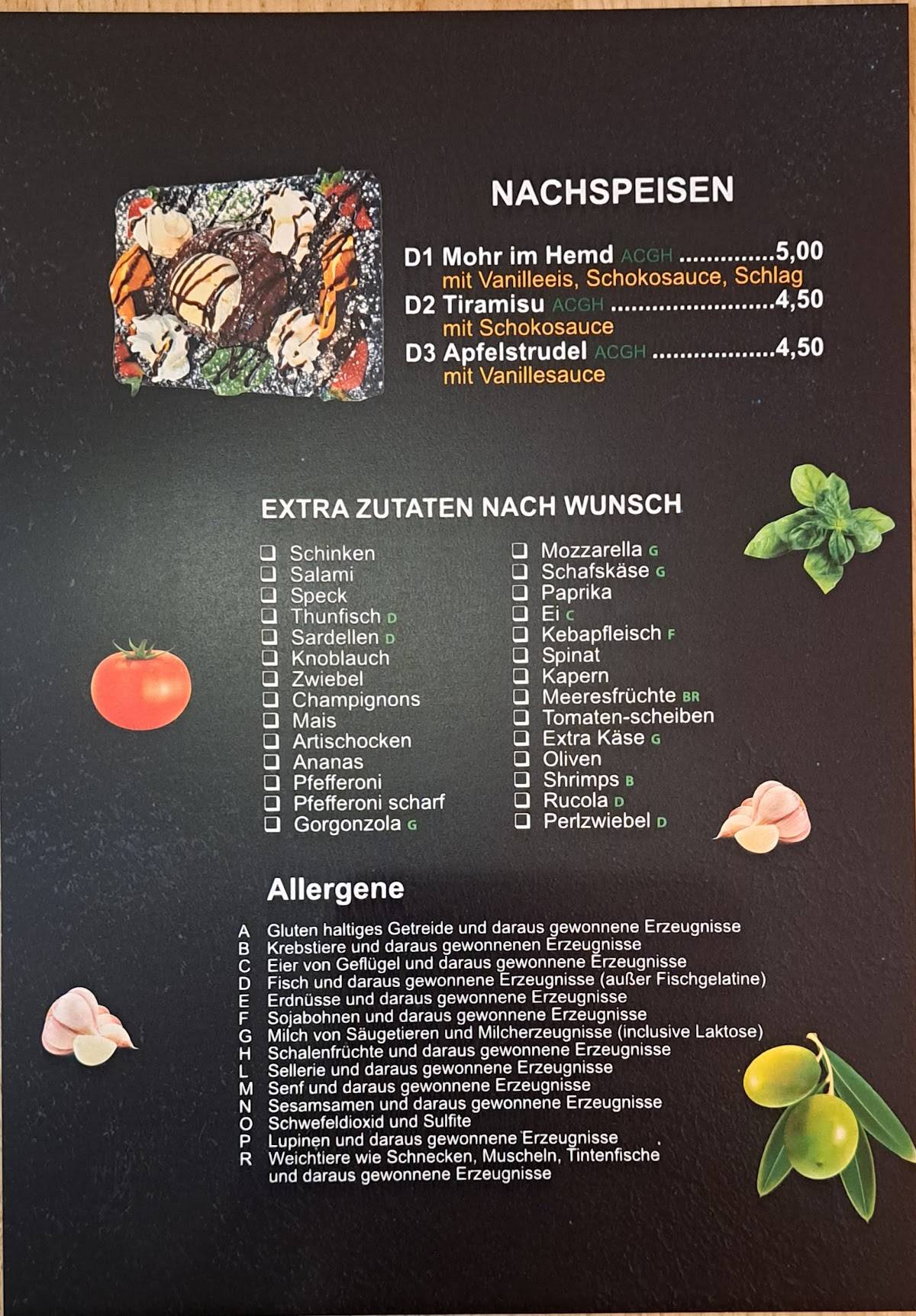 Speisekarte von Pizza Burg, Riegersburg