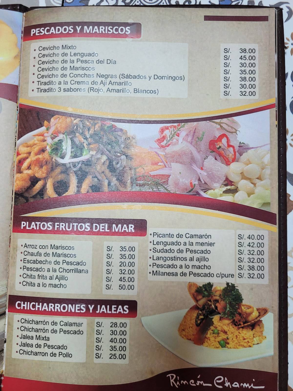 Carta del restaurante Rincón Chami, Miraflores, Av. Alfredo Benavides 2360