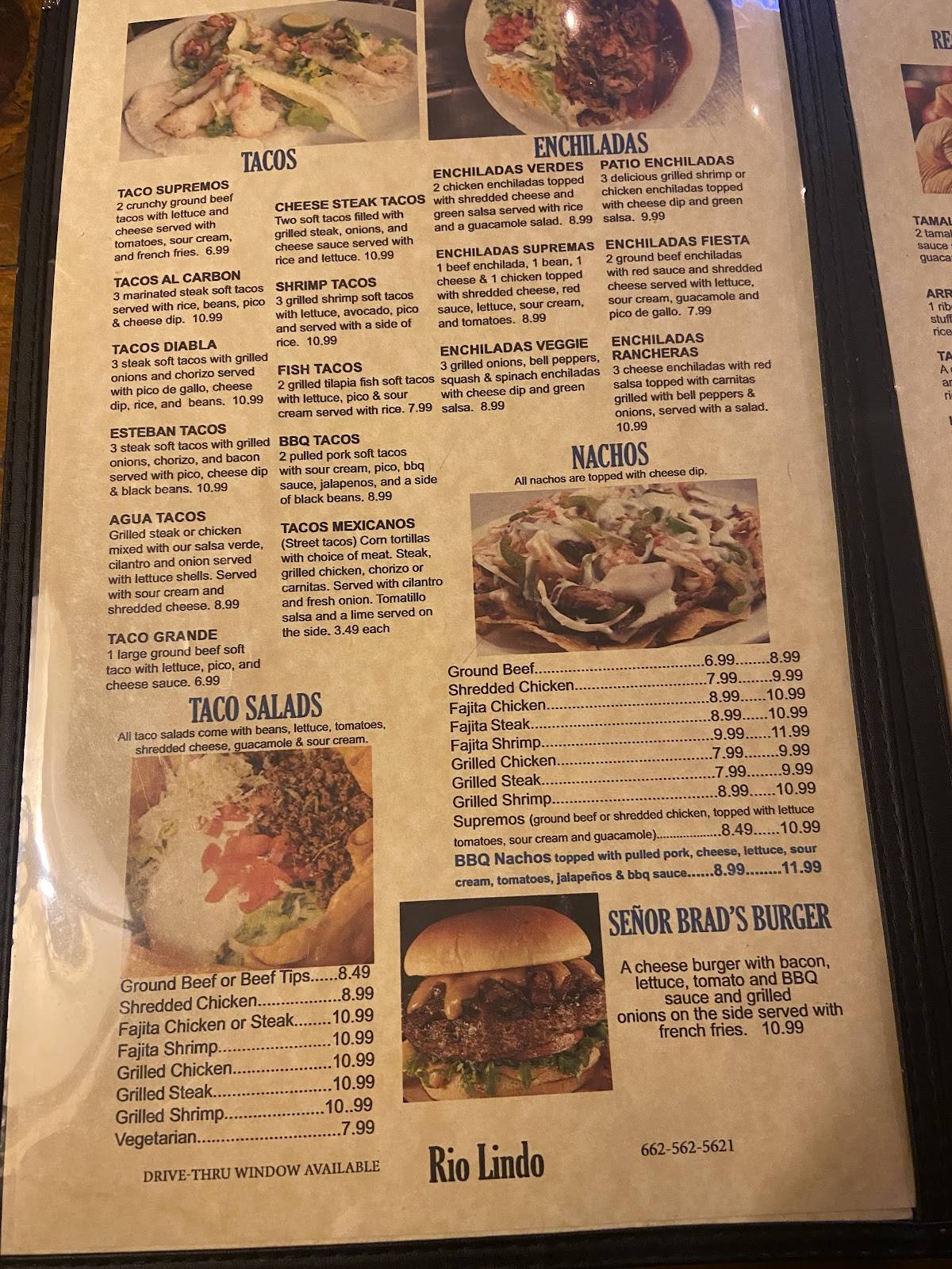 Menu at Rio Lindo Mexican Restaurant, Senatobia