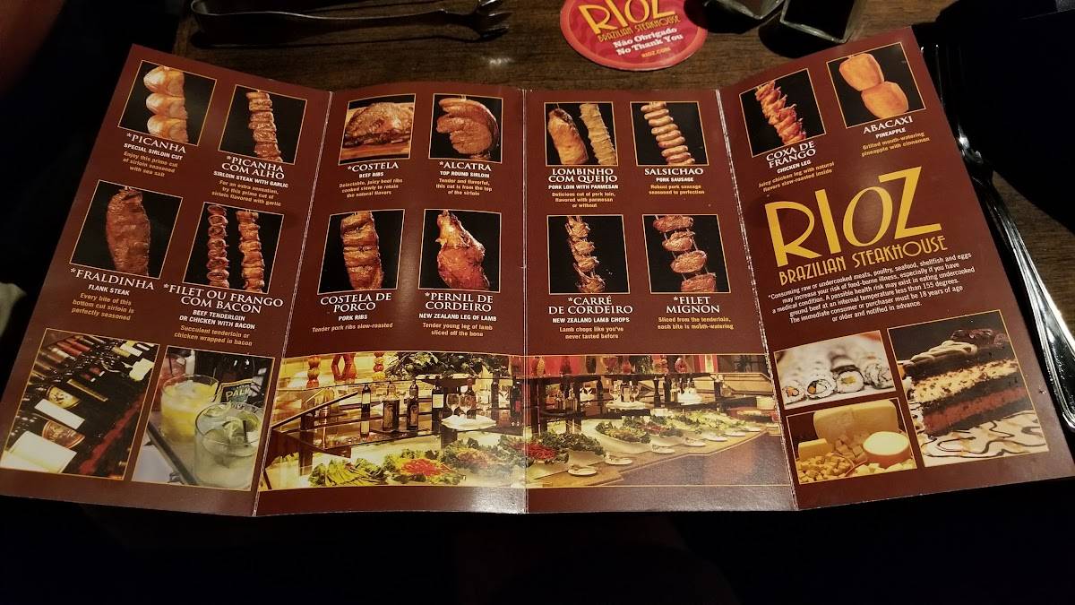 Menu at Rioz Brazilian Steakhouse, Myrtle Beach