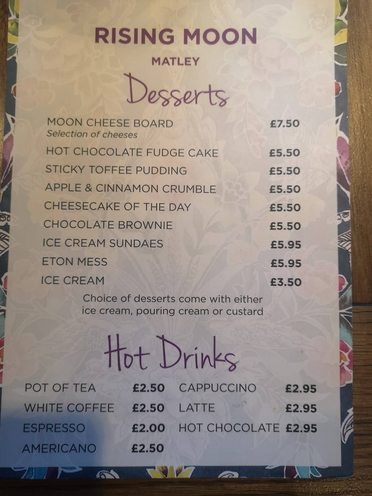 Menu at Rising Moon pub & bar, Hyde