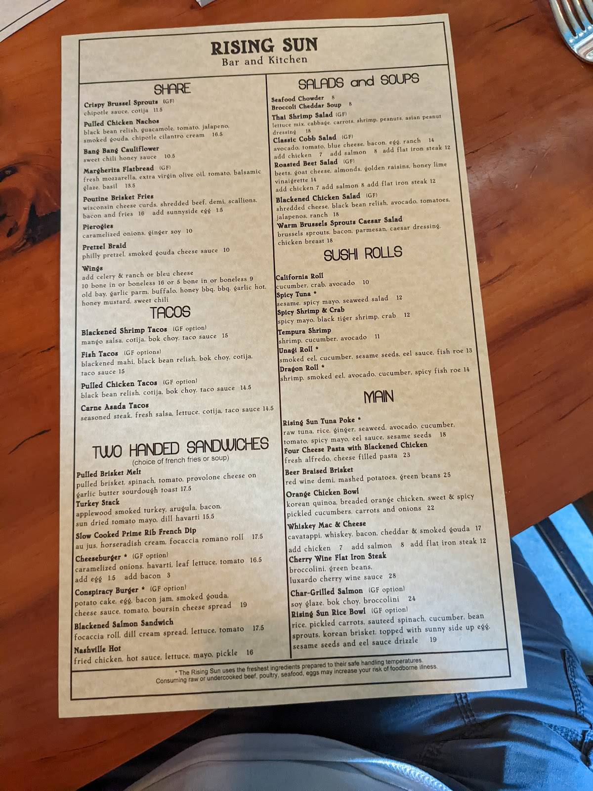 Menu at Rising Sun Bar & Kitchen, Campbelltown