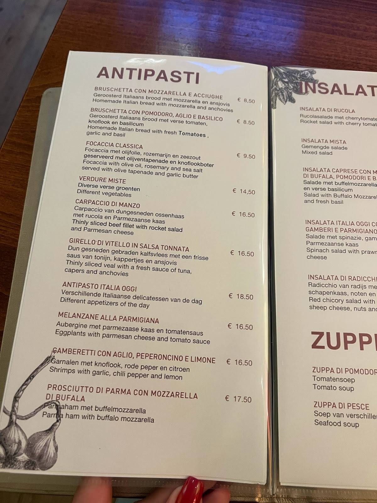 Menu at Ristorante Italia Oggi, Amsterdam, Binnen Bantammerstraat 11