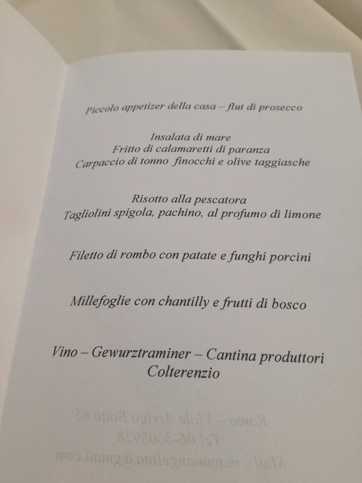 Menu da Mamma Angelina ristorante, Roma