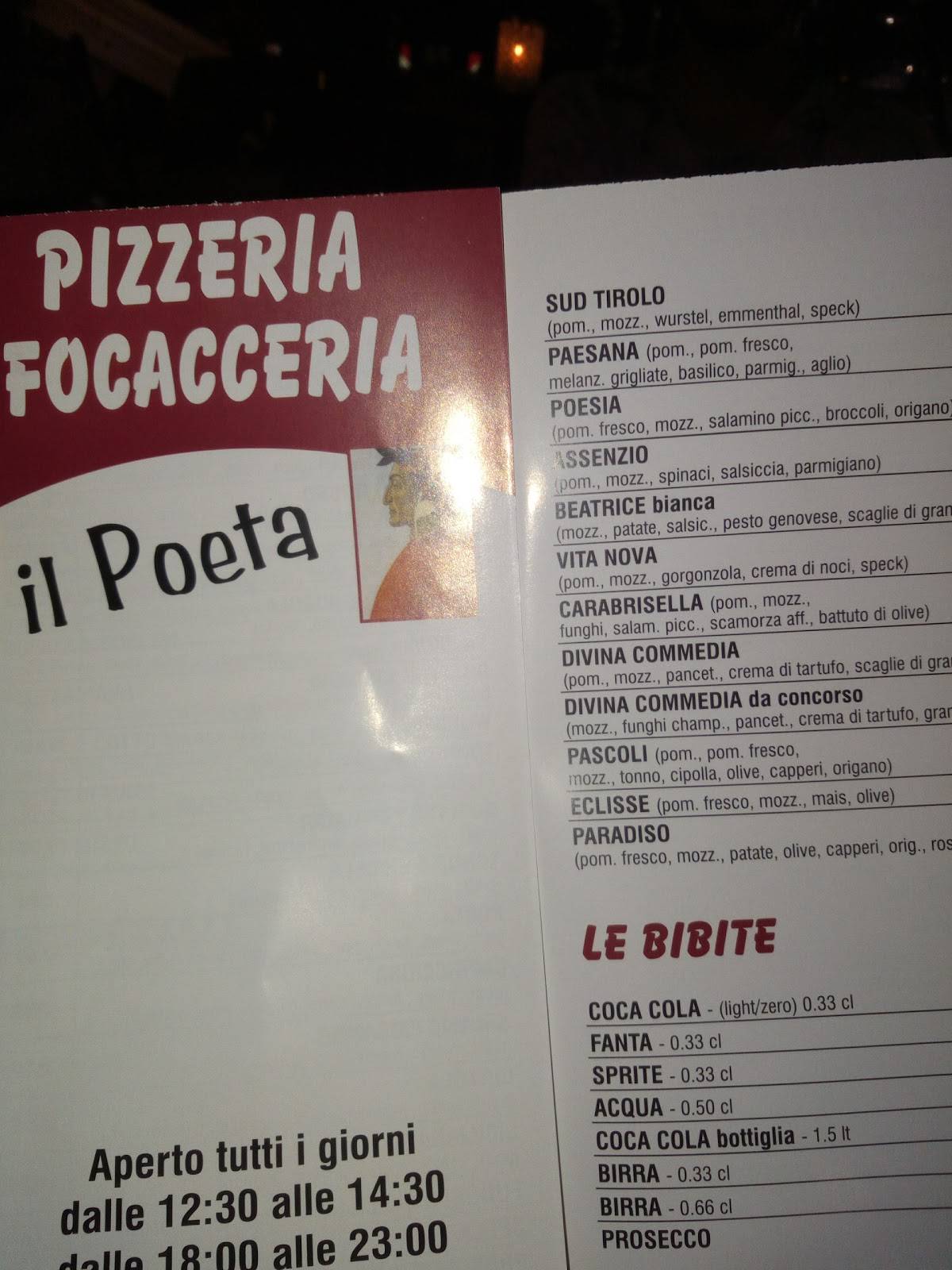 Menu da Ristorante Pizzeria Il Poeta, Parma