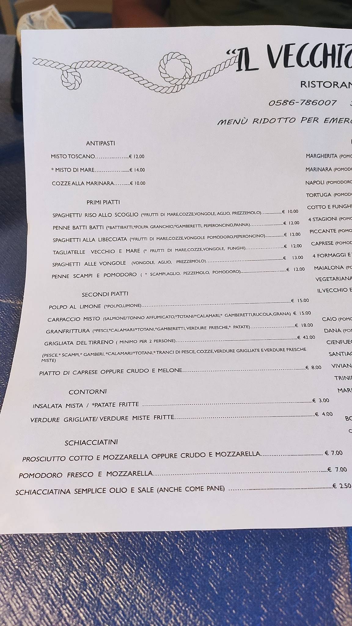 Menu da Ristorante Il Vecchio e Il Mare, Rosignano Solvay