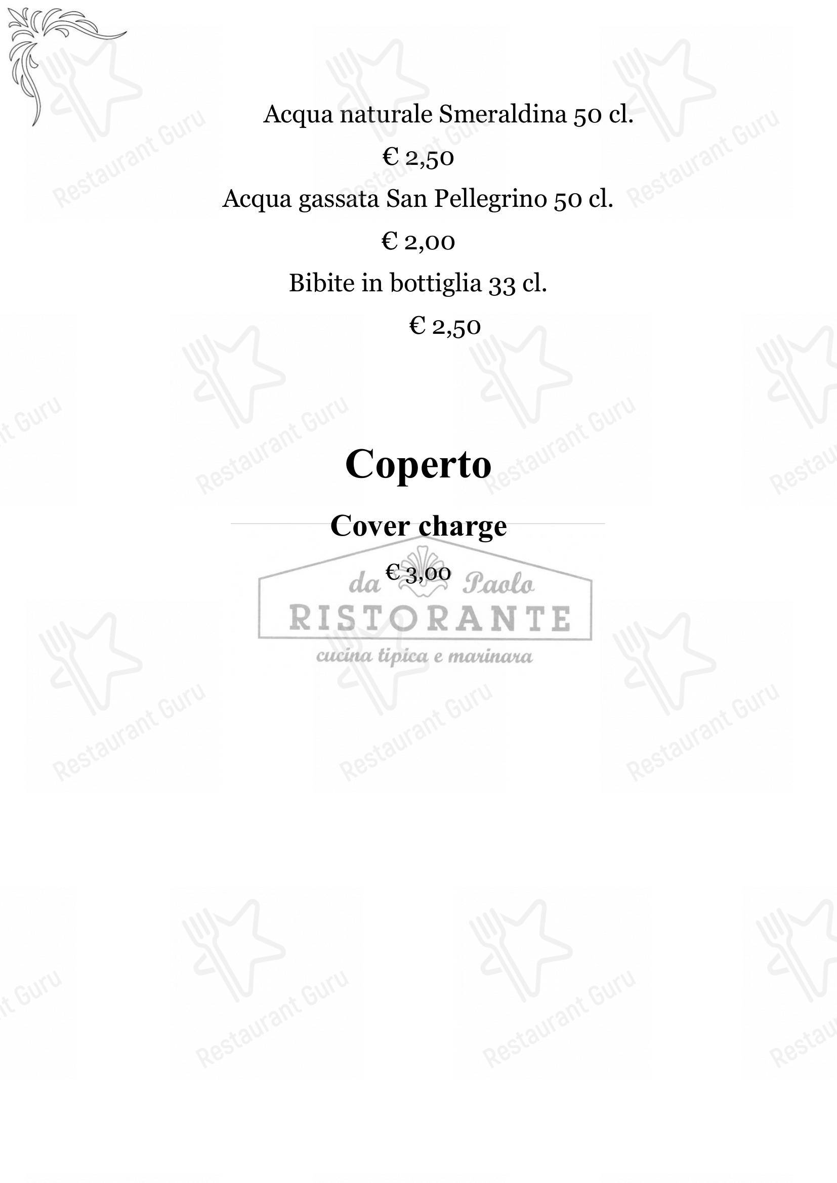Menu at Ristorante da Paolo, Olbia