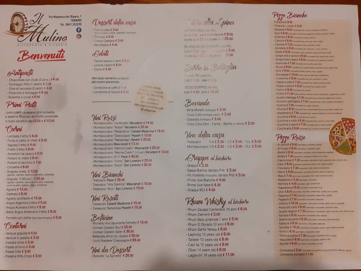 Menu da Il Mulino ristorante, Teramo