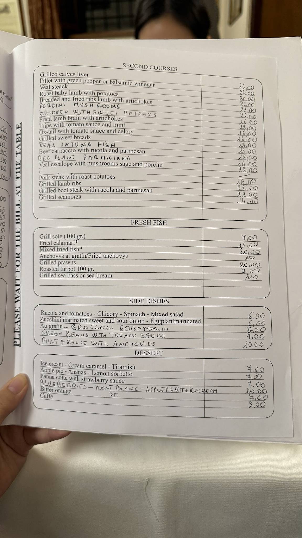 Menu at Ristorante la Campana, Rome