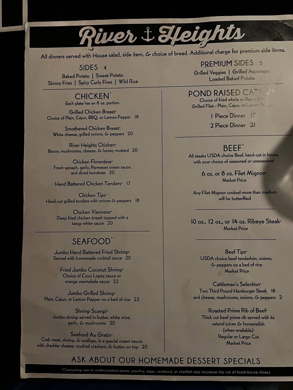 Menu at River Heights Restaurant, Crump
