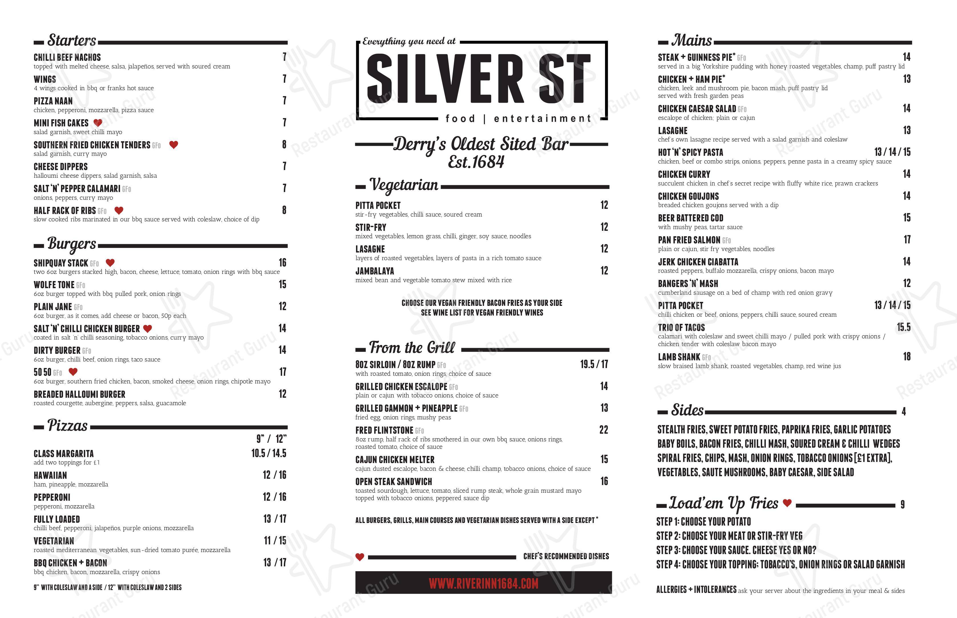 Menu at River Inn pub & bar, Londonderry