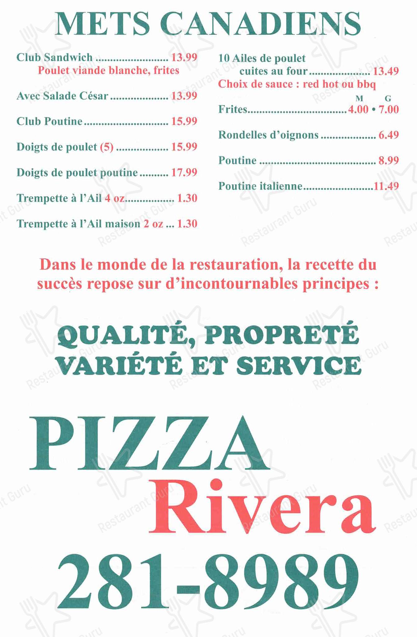 Menu at Rivera Pizza Buckingham restaurant, Gatineau, 937 Rue Georges