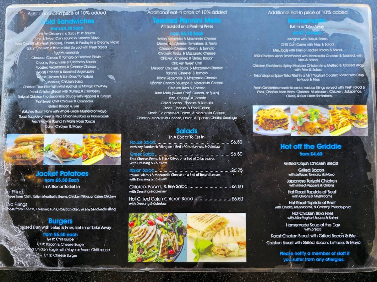 Menu at Riveresque cafe, Leeds