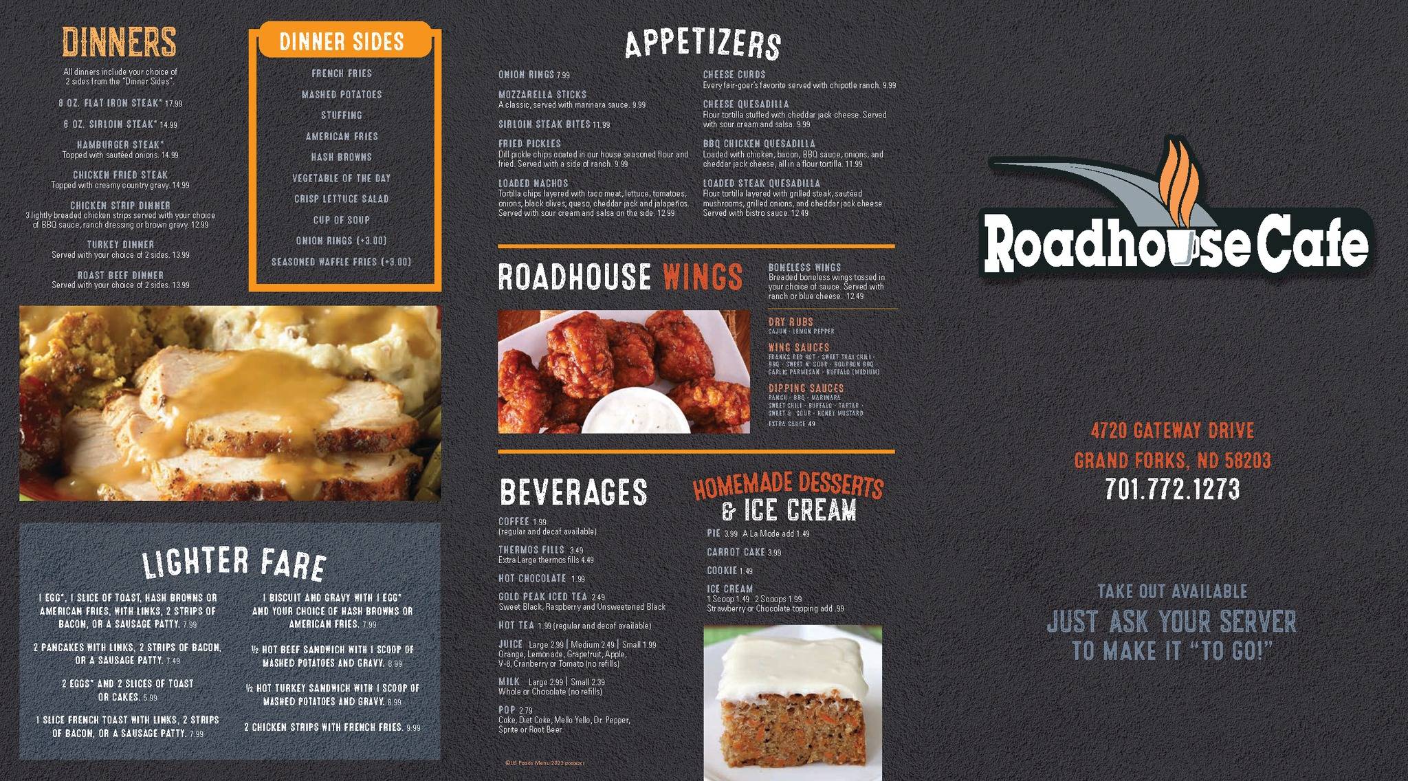 Menu at Roadhouse Cafe, Grand Forks