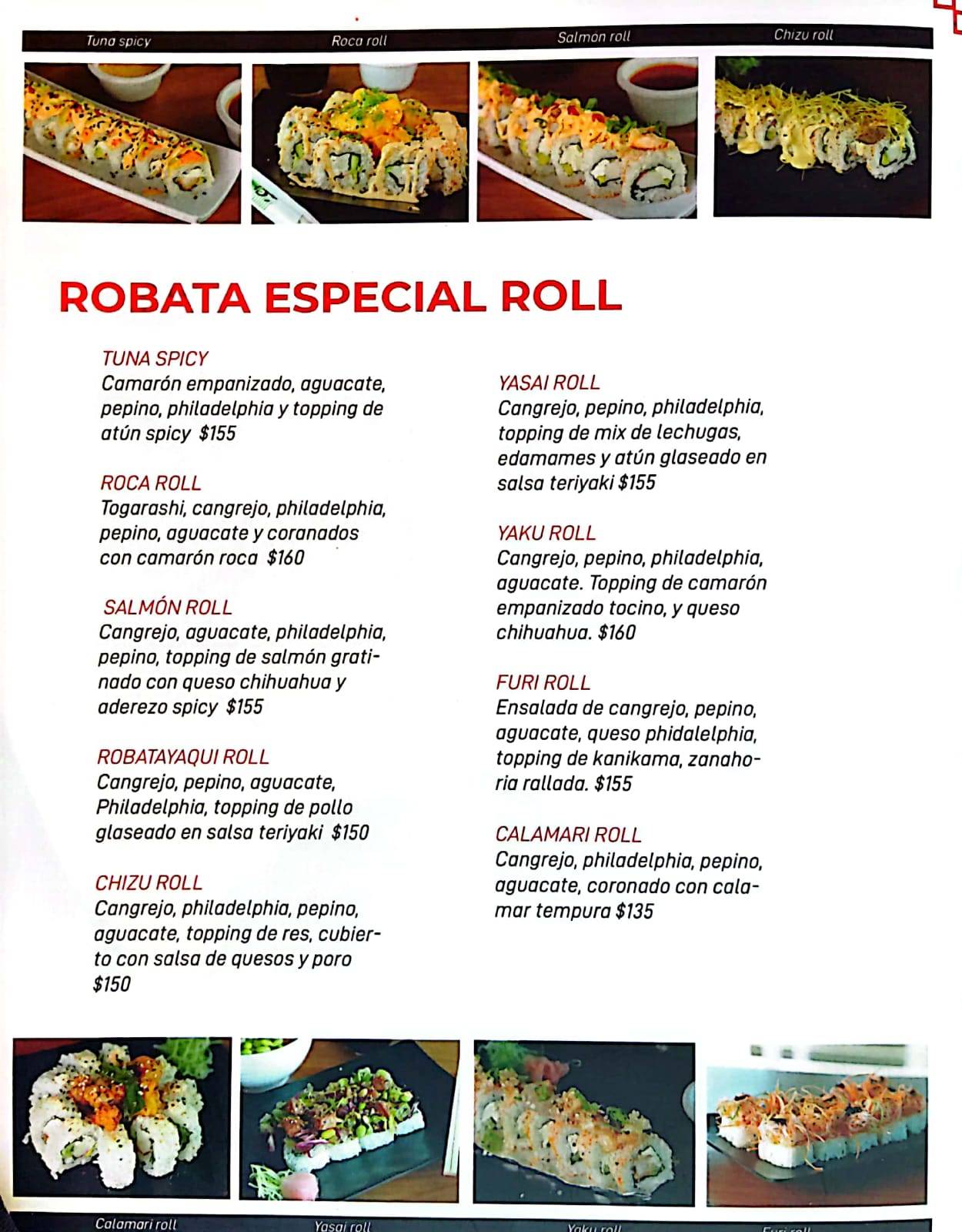 Carta de Robata Restaurant, Los Mochis