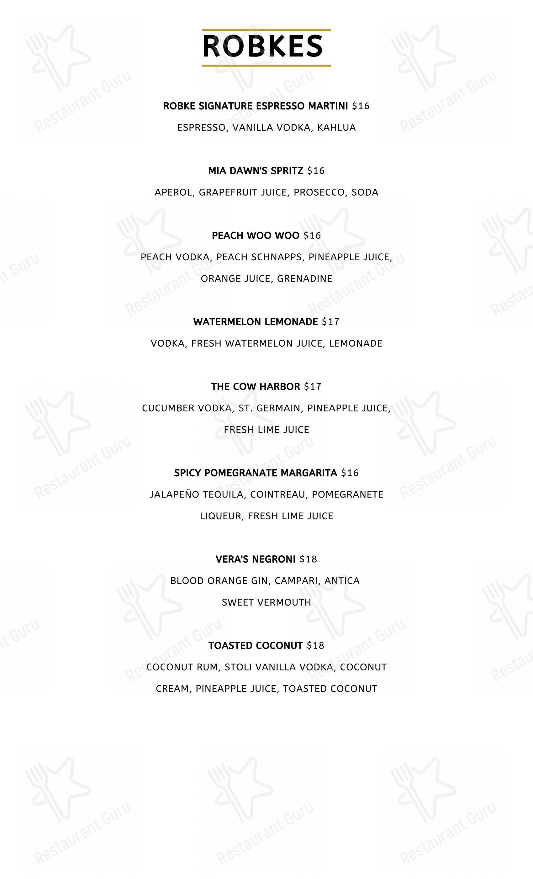 Menu at Robke's Northport restaurant, Northport