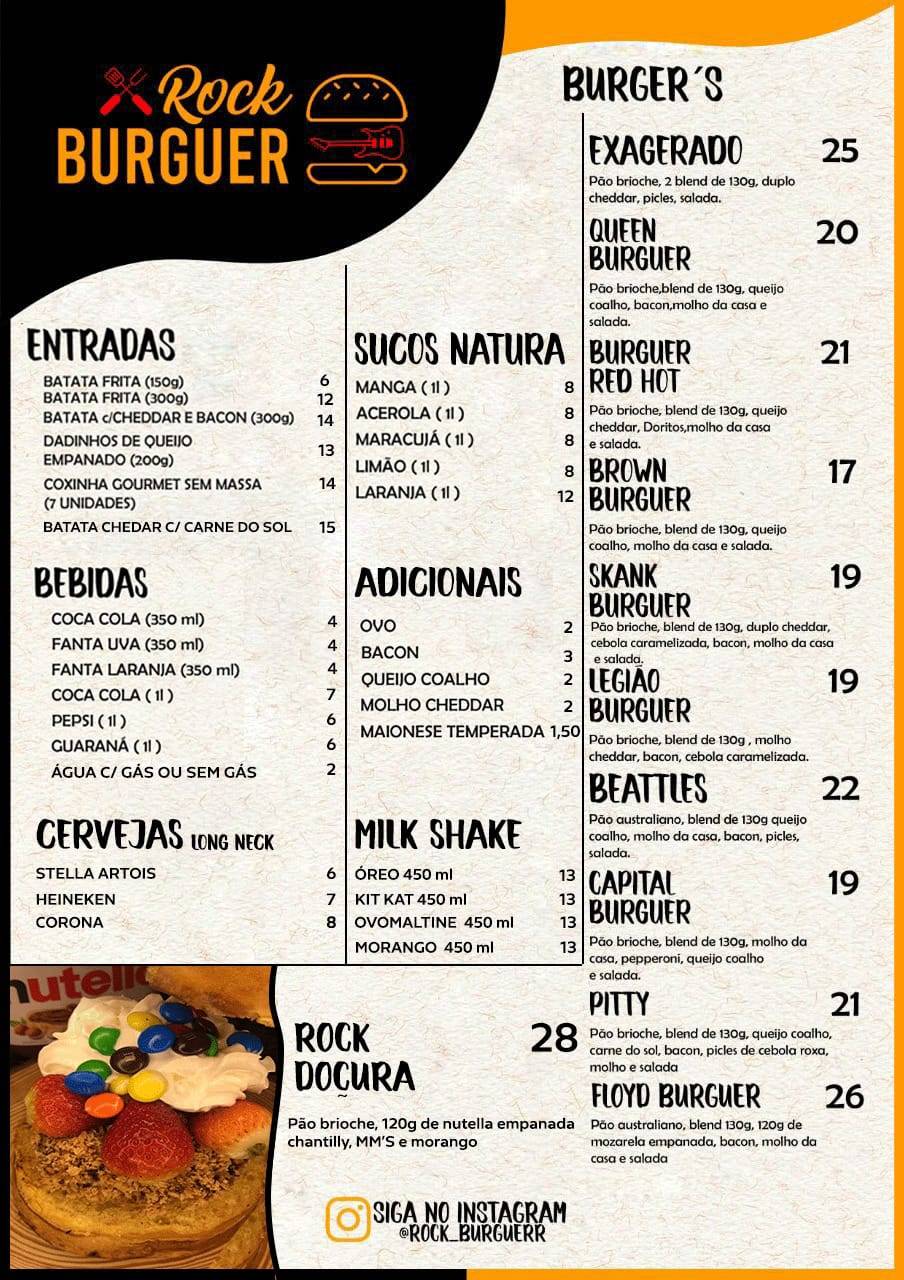 Menu at Rock Burguer restaurant, Maracanaú