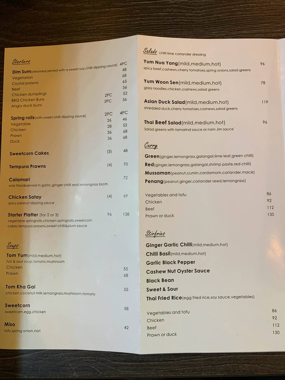 Menu at Rock Thai sushi restaurant, Cape Town, 3 Haydn Street