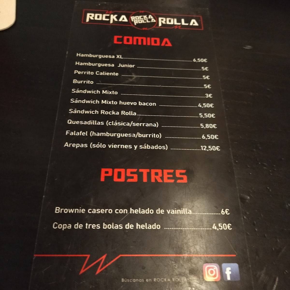 Carta del pub y bar Rocka Rolla, Majadahonda