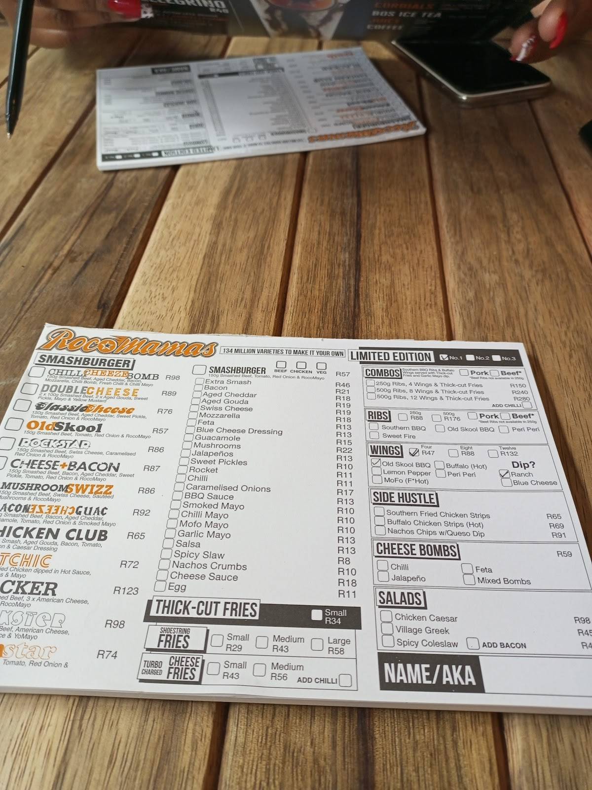 Menu at RocoMamas Vaal Mall restaurant, Vanderbijlpark