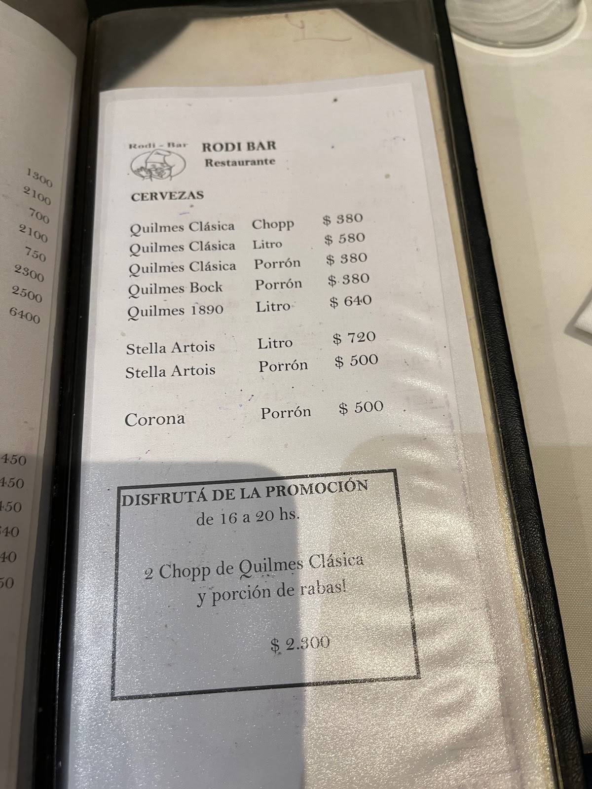 Carta de Rodi Bar, Buenos Aires