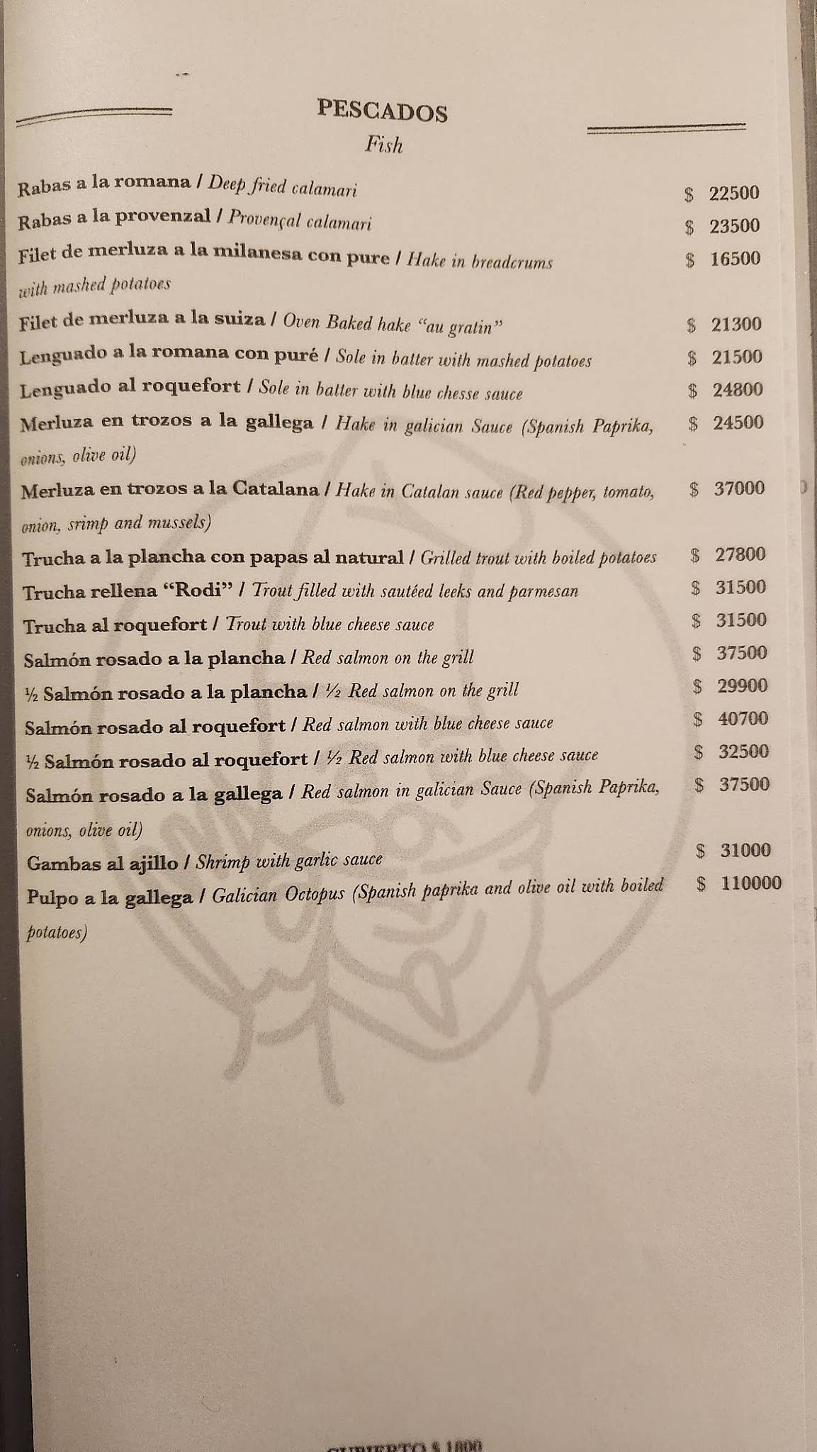 Carta de Rodi Bar, Buenos Aires