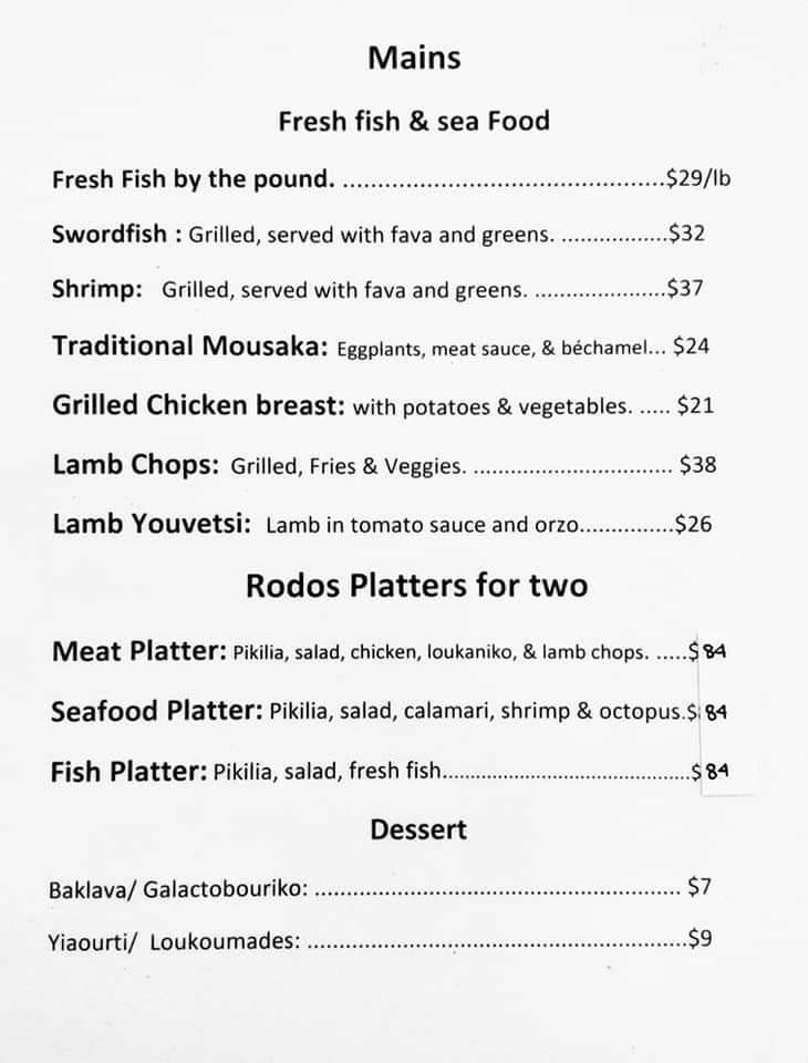 Menu au Rodos Restaurant & Tavern - Greek Restaurant, Montréal, Park Ave