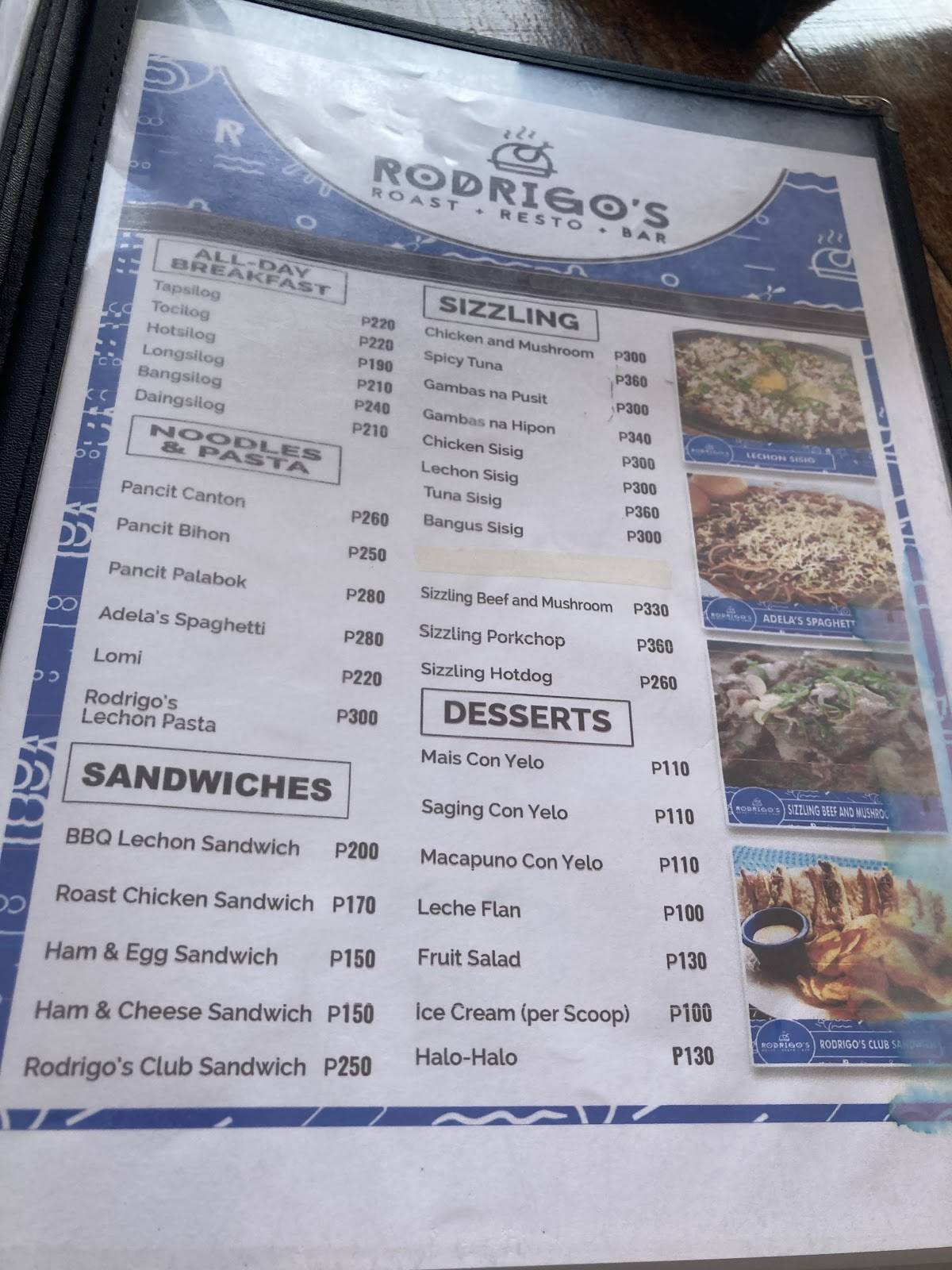 Menu at Rodrigo's restaurant, Santiago, Sabangan