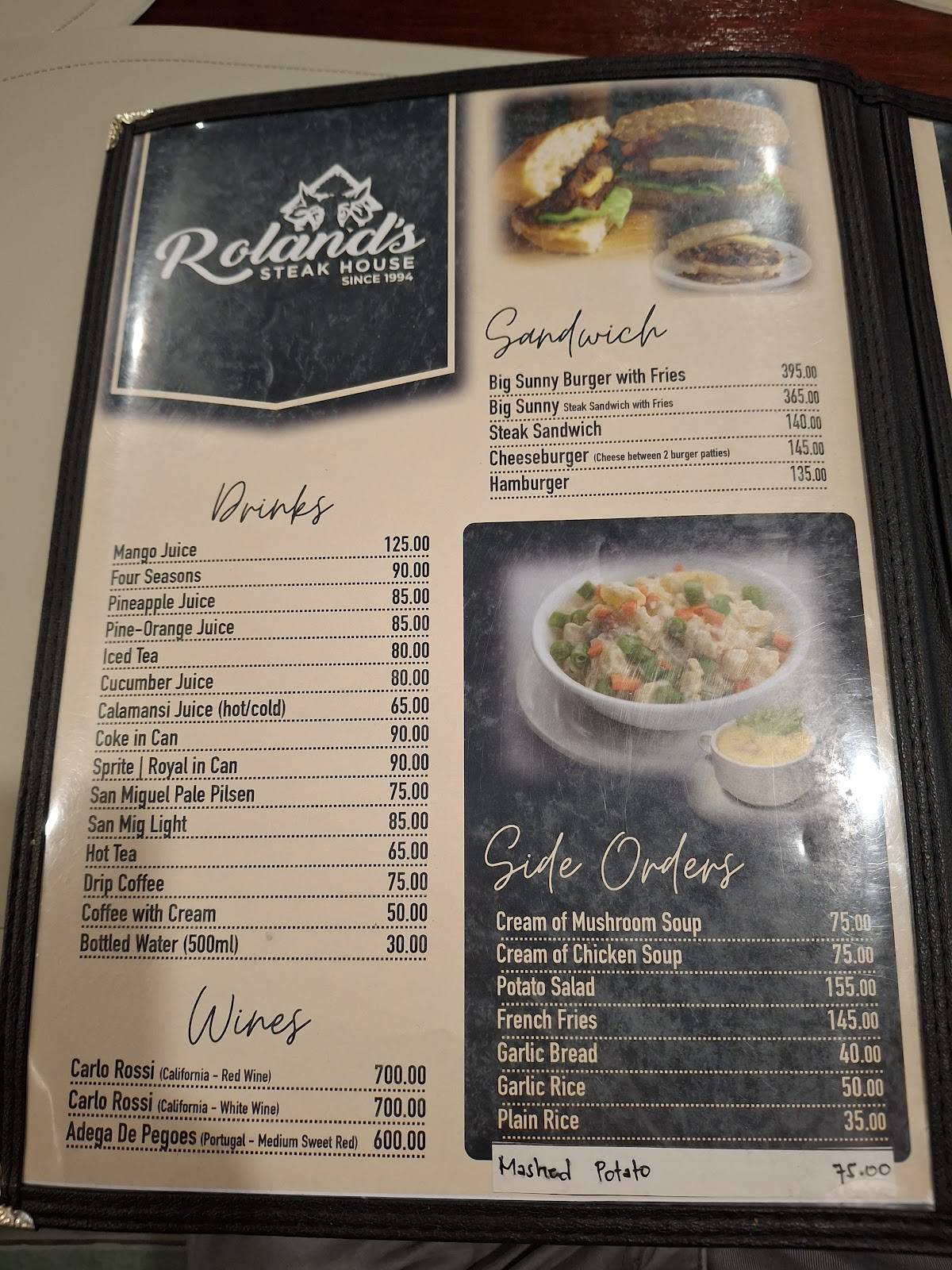 Menu at Roland's Steak House restaurant, General Santos City, Jose ...