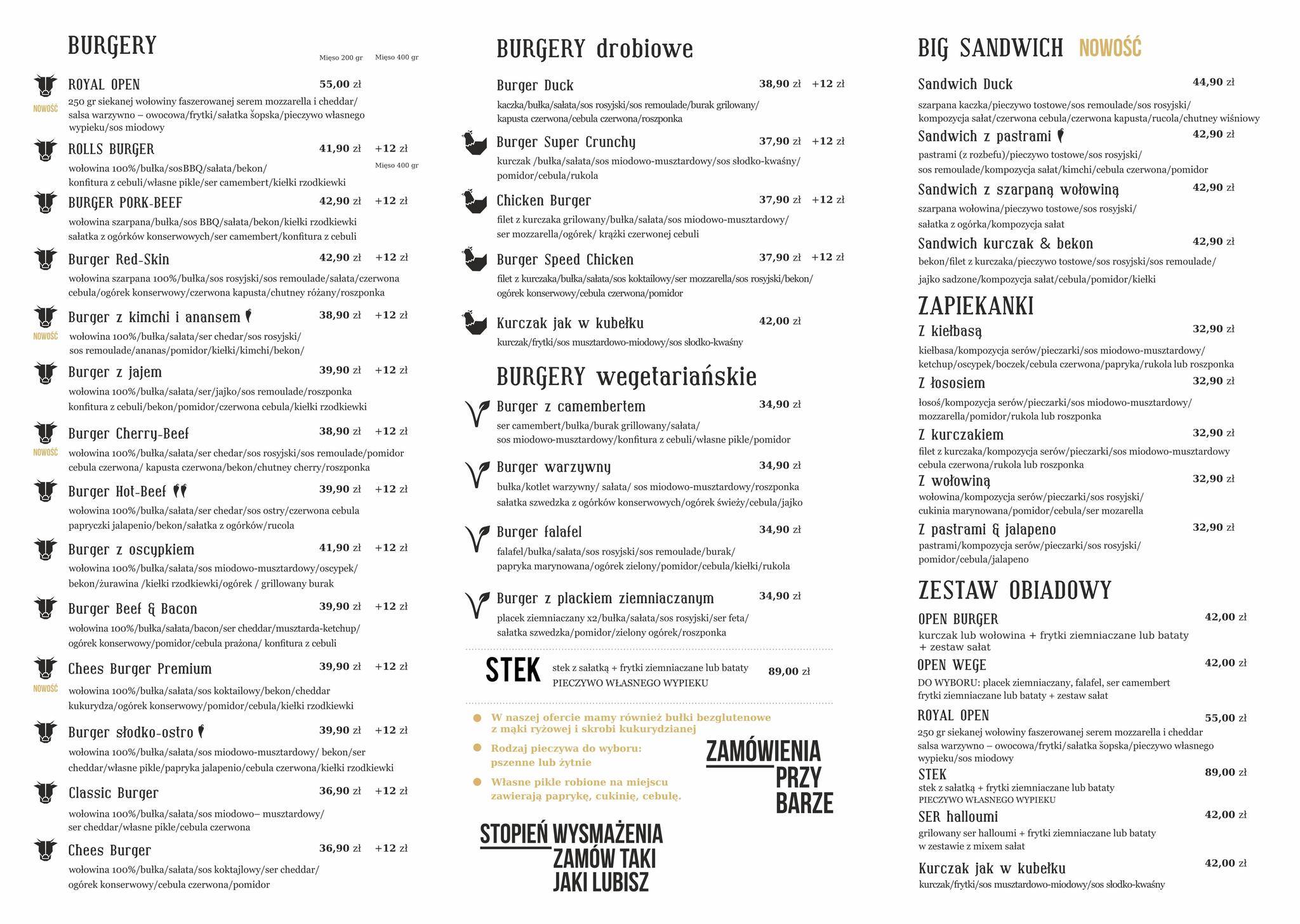 Menu at Rolls-Burger restaurant, Ustroń