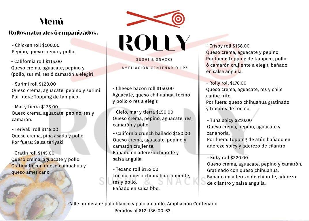 Carta del restaurante Rolly Sushi, El Centenario