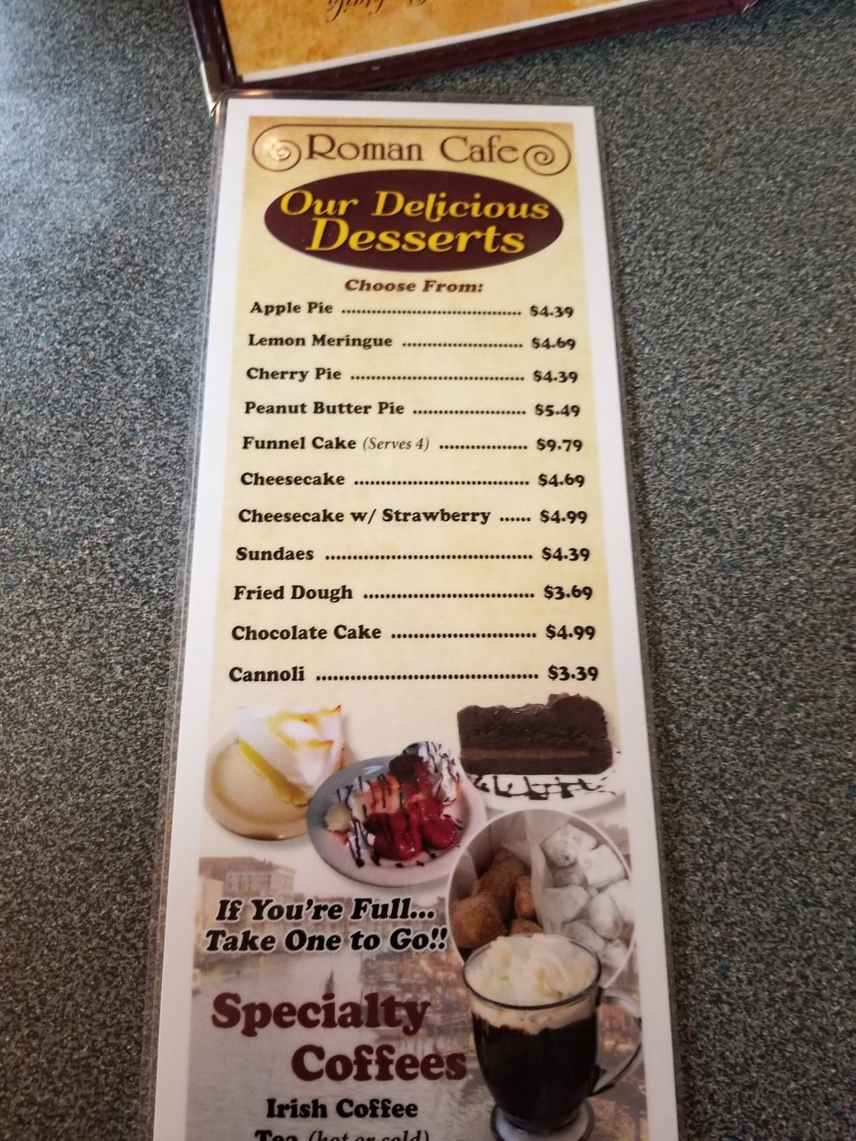 Menu at Roman Cafe, North Tonawanda