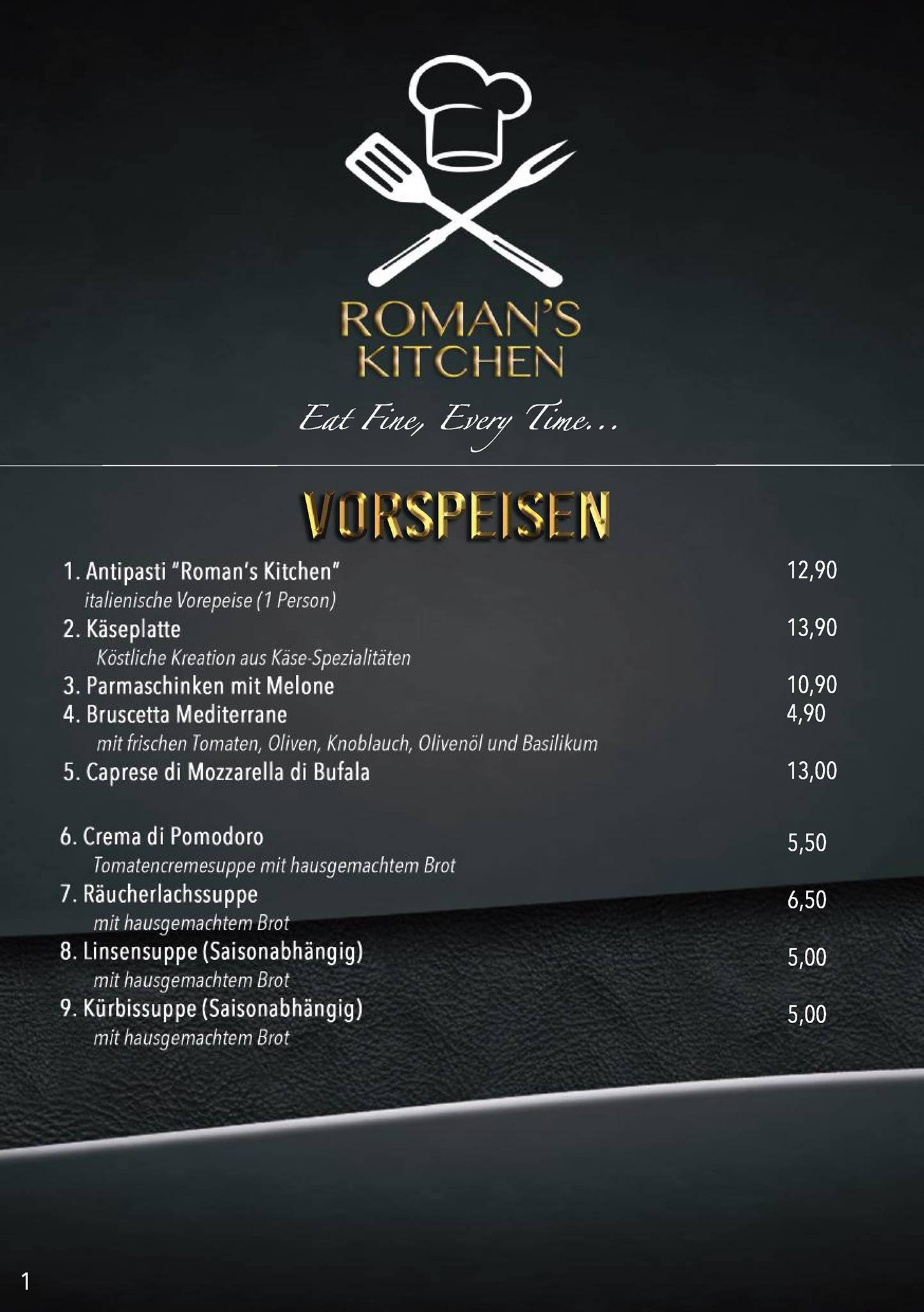 Speisekarte von Romans Kitchen restaurant, Limburg an der Lahn