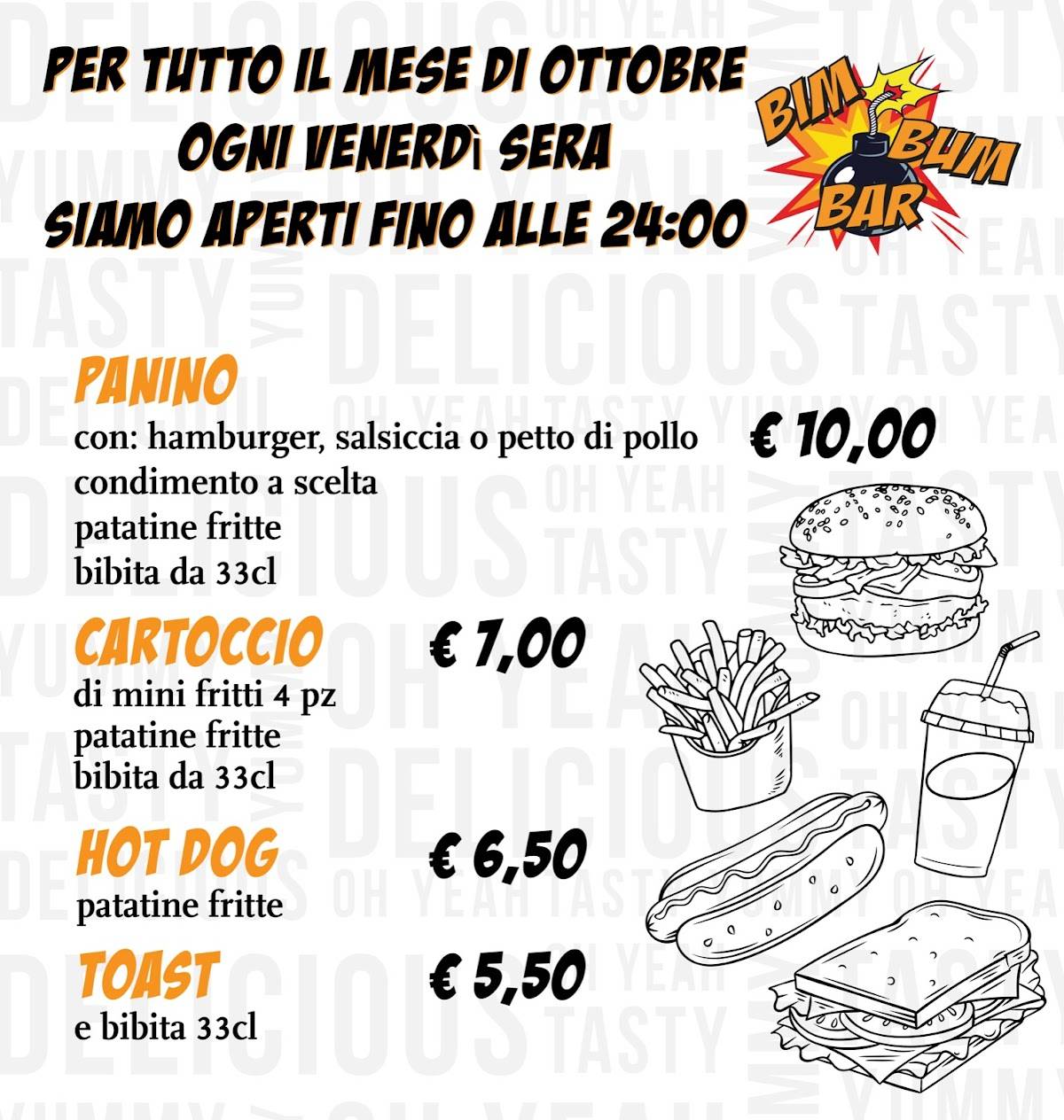 Menu au Bim Bum Bar, Rome, Via Luigi Volpicelli
