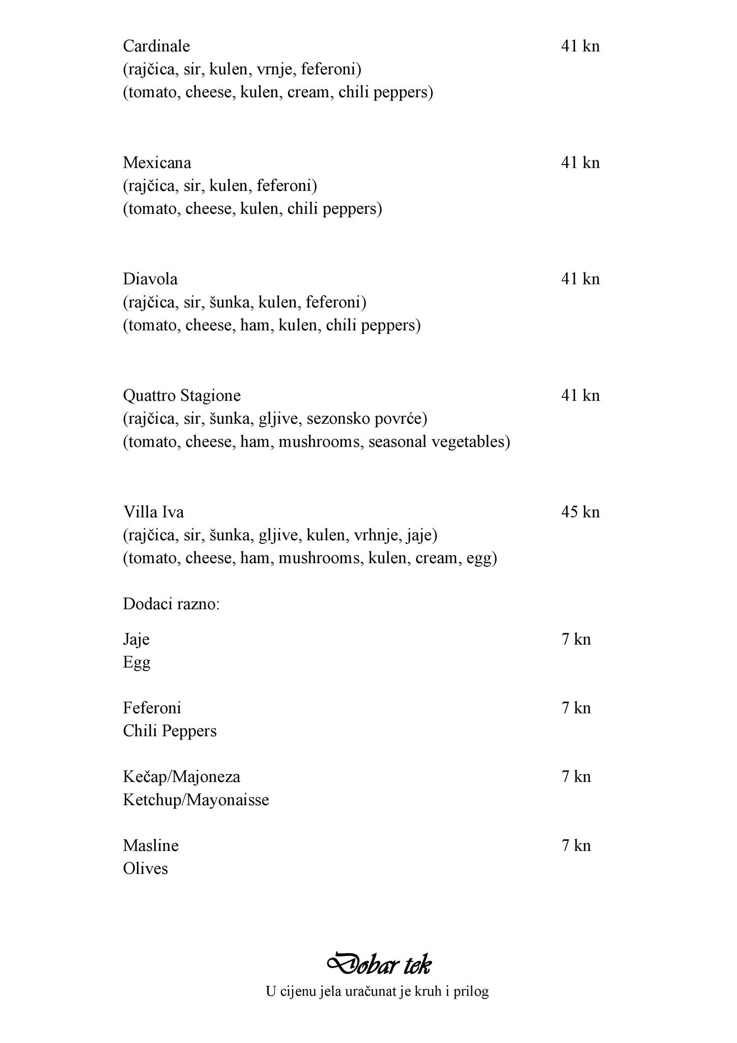 Menu at Rooms Villa Iva restaurant, Ilok