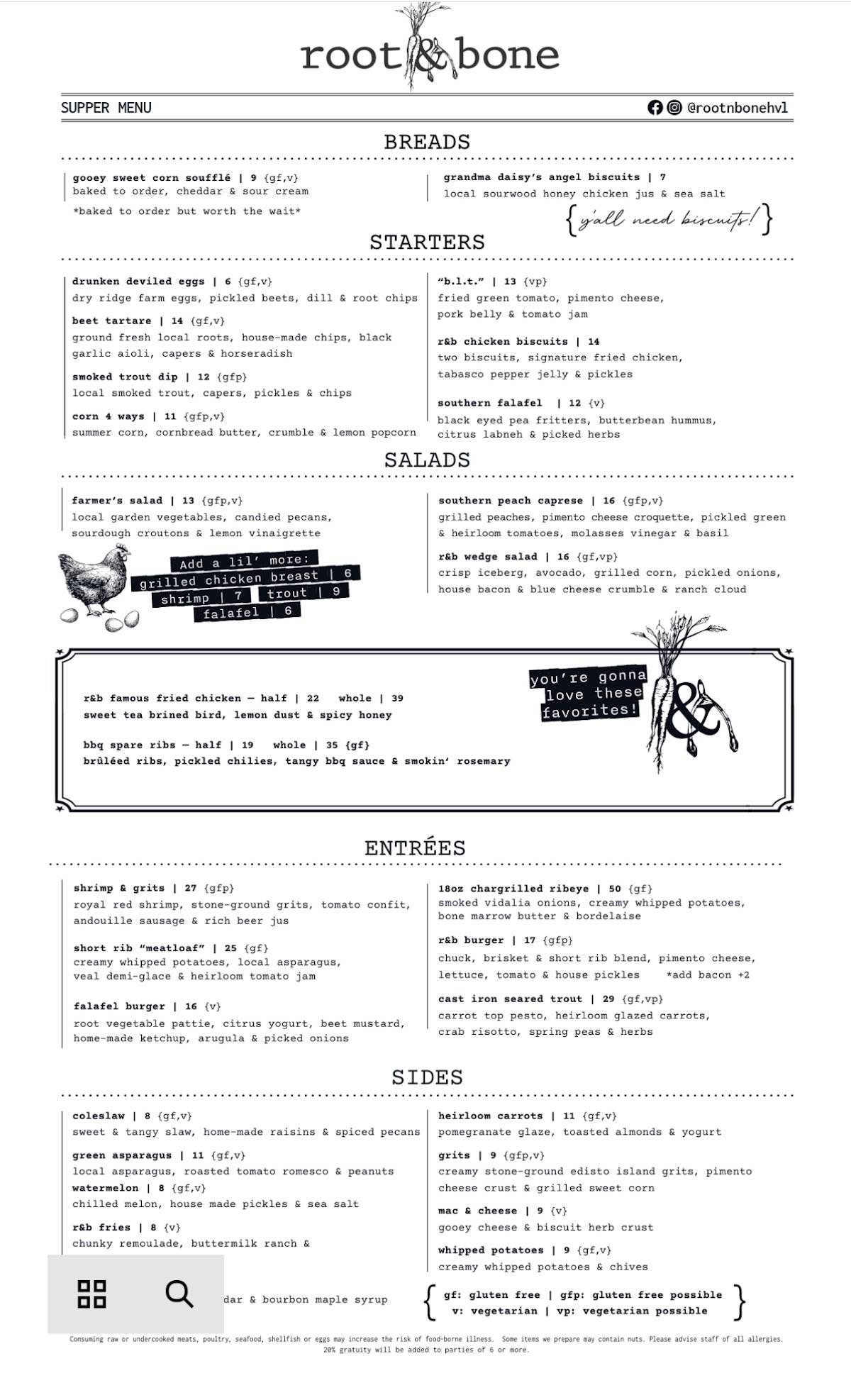 Menu at Root & Bone - Hendersonville pub & bar, Horse Shoe