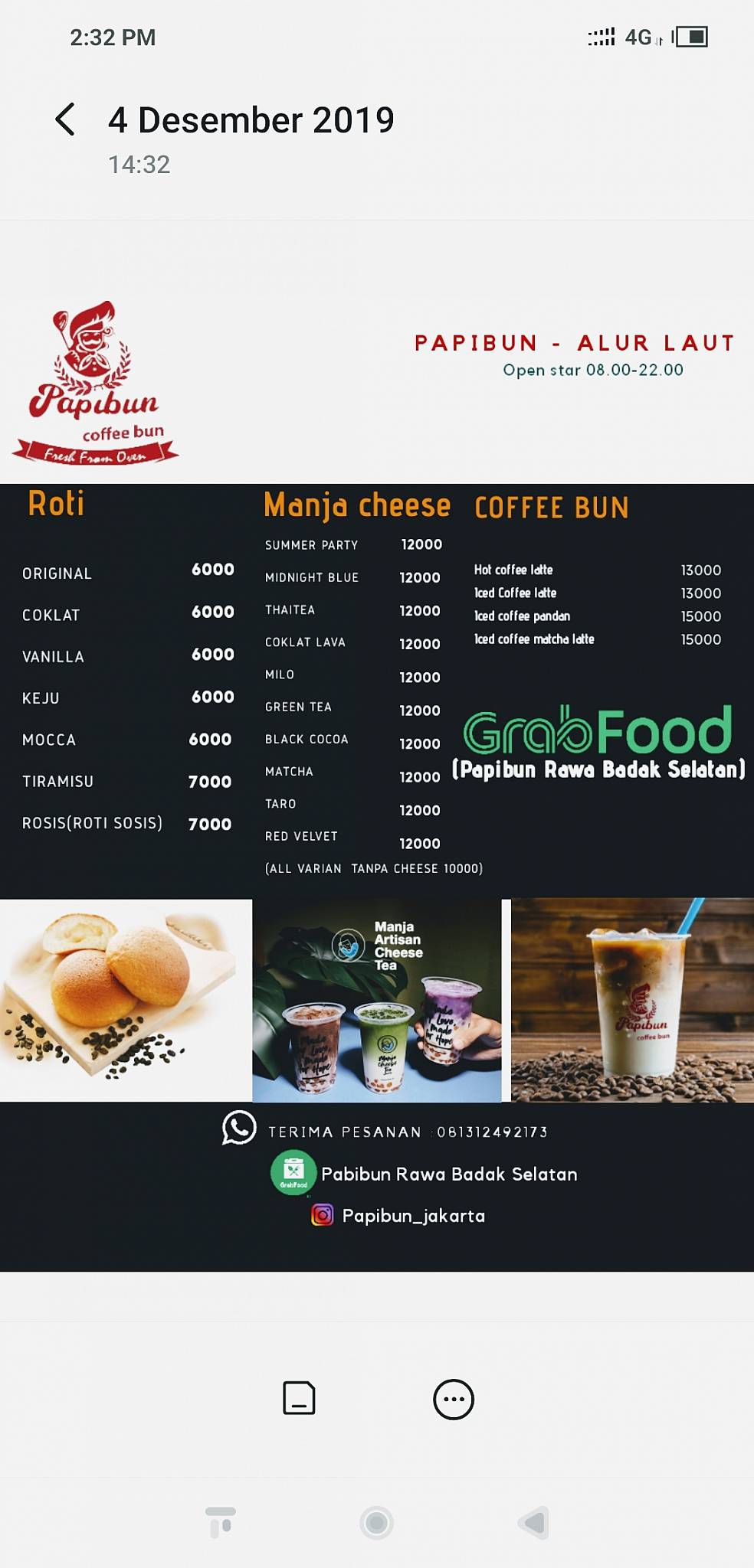 Menu at Roti Papibun Alur Laut Tg. Priok, North Jakarta