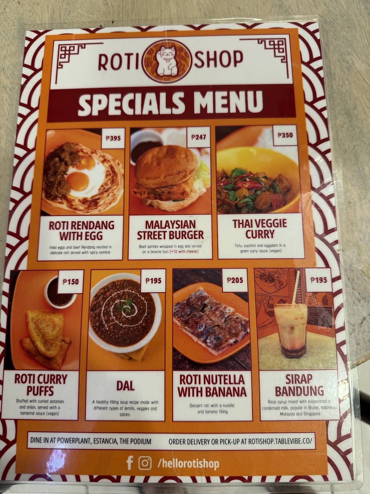Menu at Roti Shop - Estancia Mall restaurant, Pasig