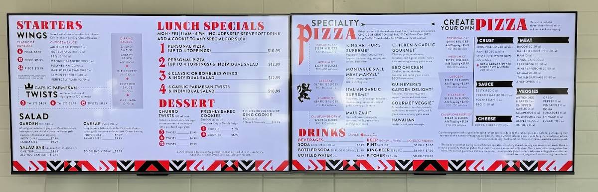 Menu at Round Table Pizza pizzeria, San Antonio