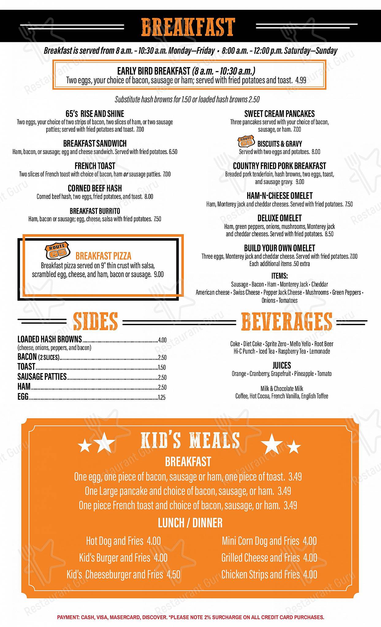 Menu at Route 65 Pub and Grub, Oak Grove, Highway 65 NE