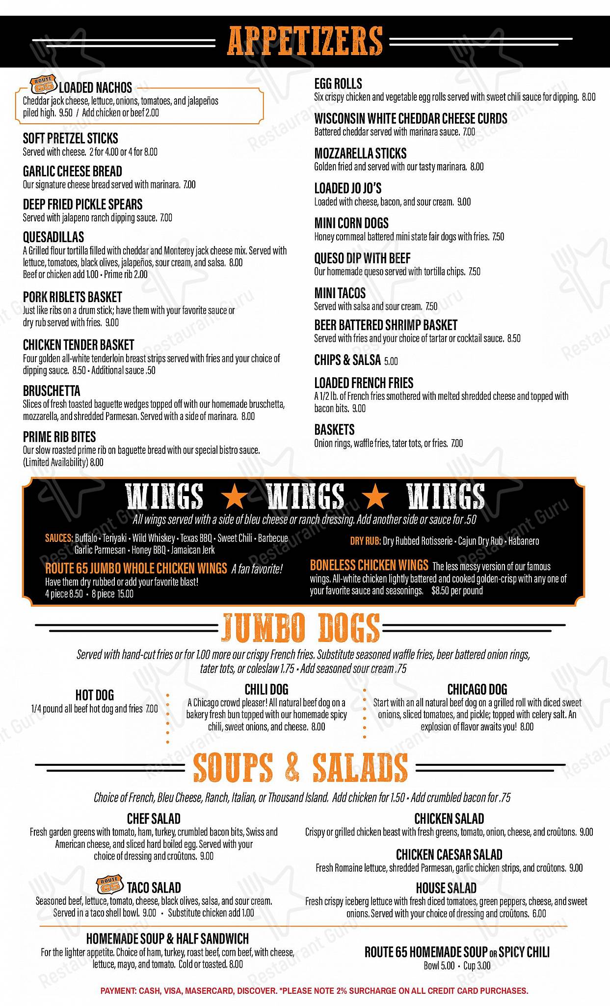 Menu at Route 65 Pub and Grub, East Bethel, Highway 65 NE