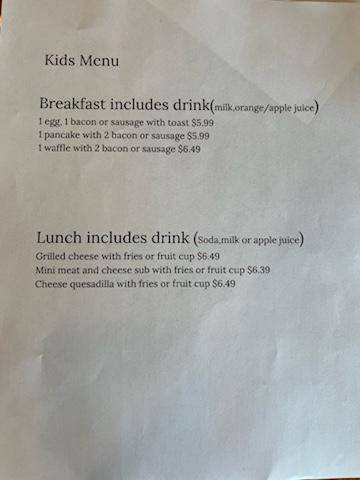 Menu at Route 66 diner restaurant, Pinellas Park
