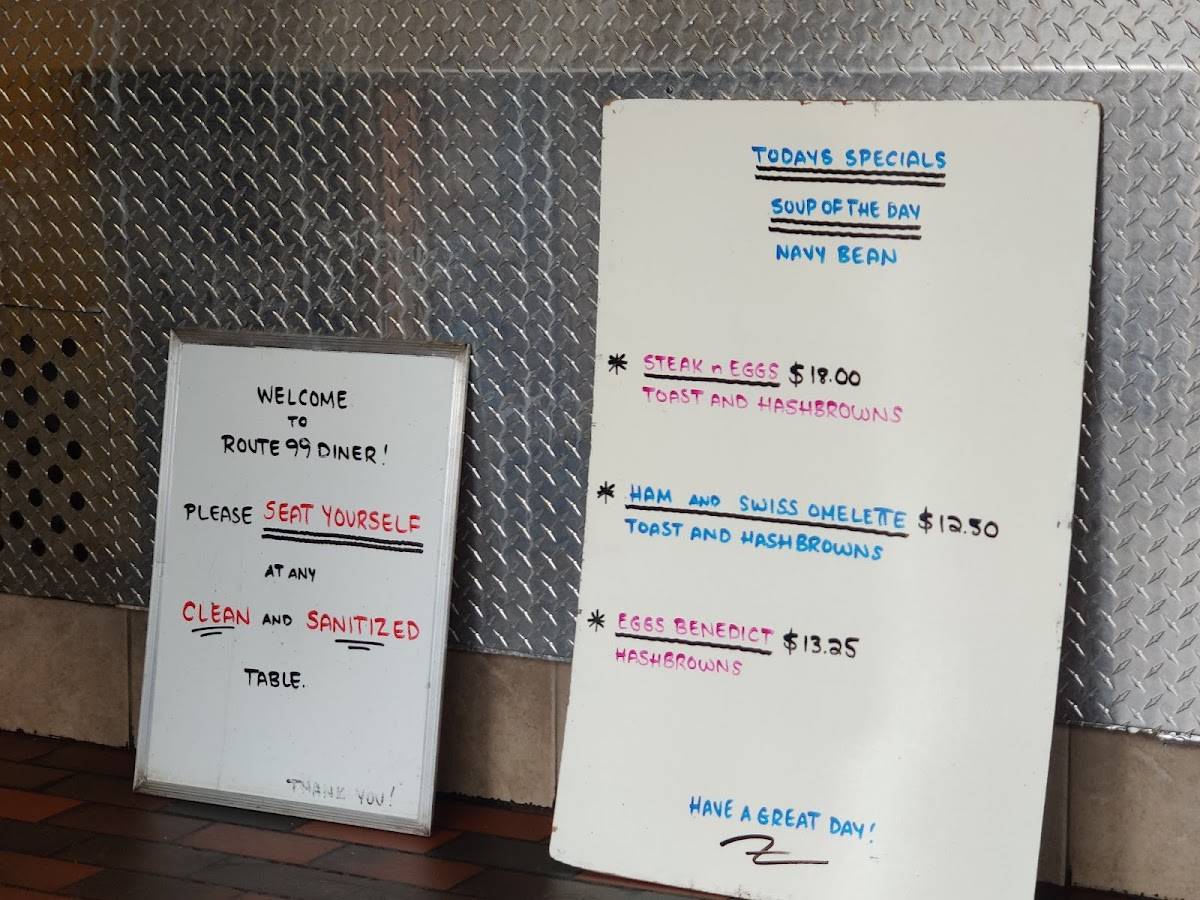 Menu at Route 99 Diner restaurant, Edmonton