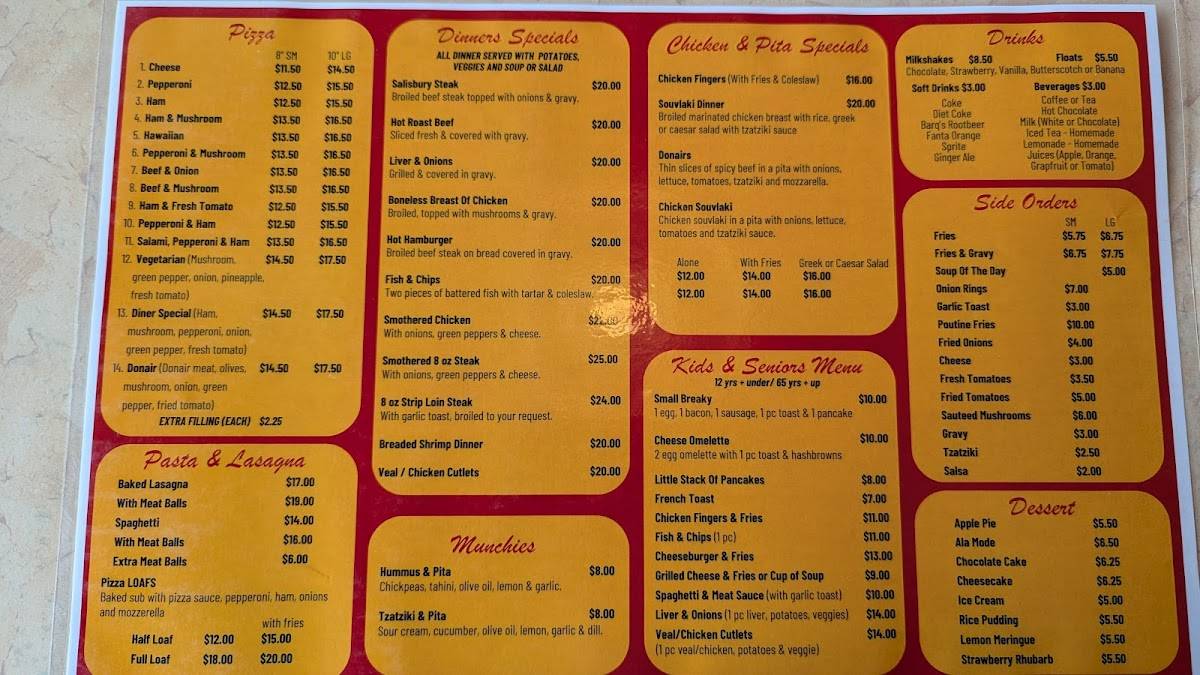 Menu at Route 99 Diner restaurant, Edmonton
