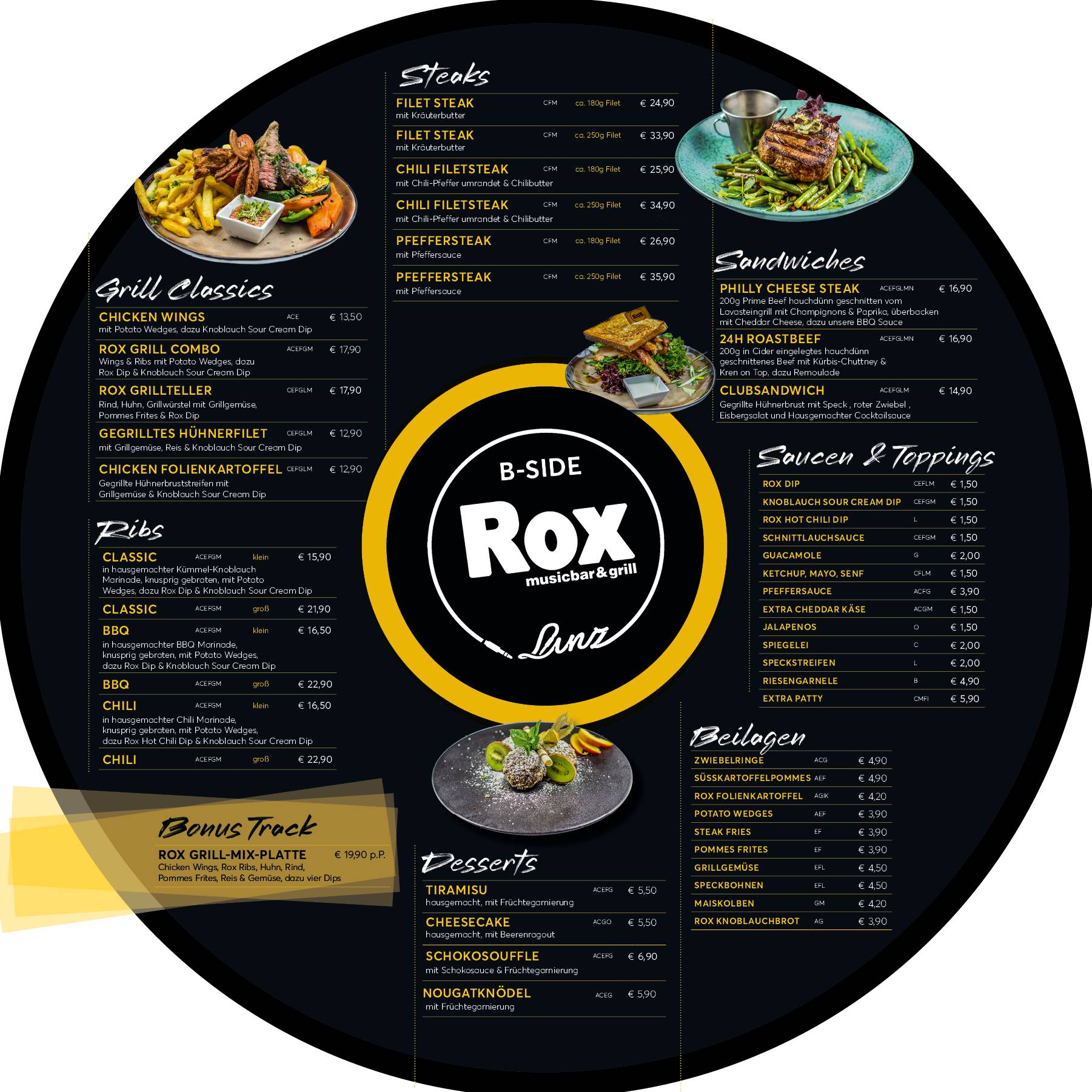 Speisekarte von Rox Musicbar & Grill Linz, Linz