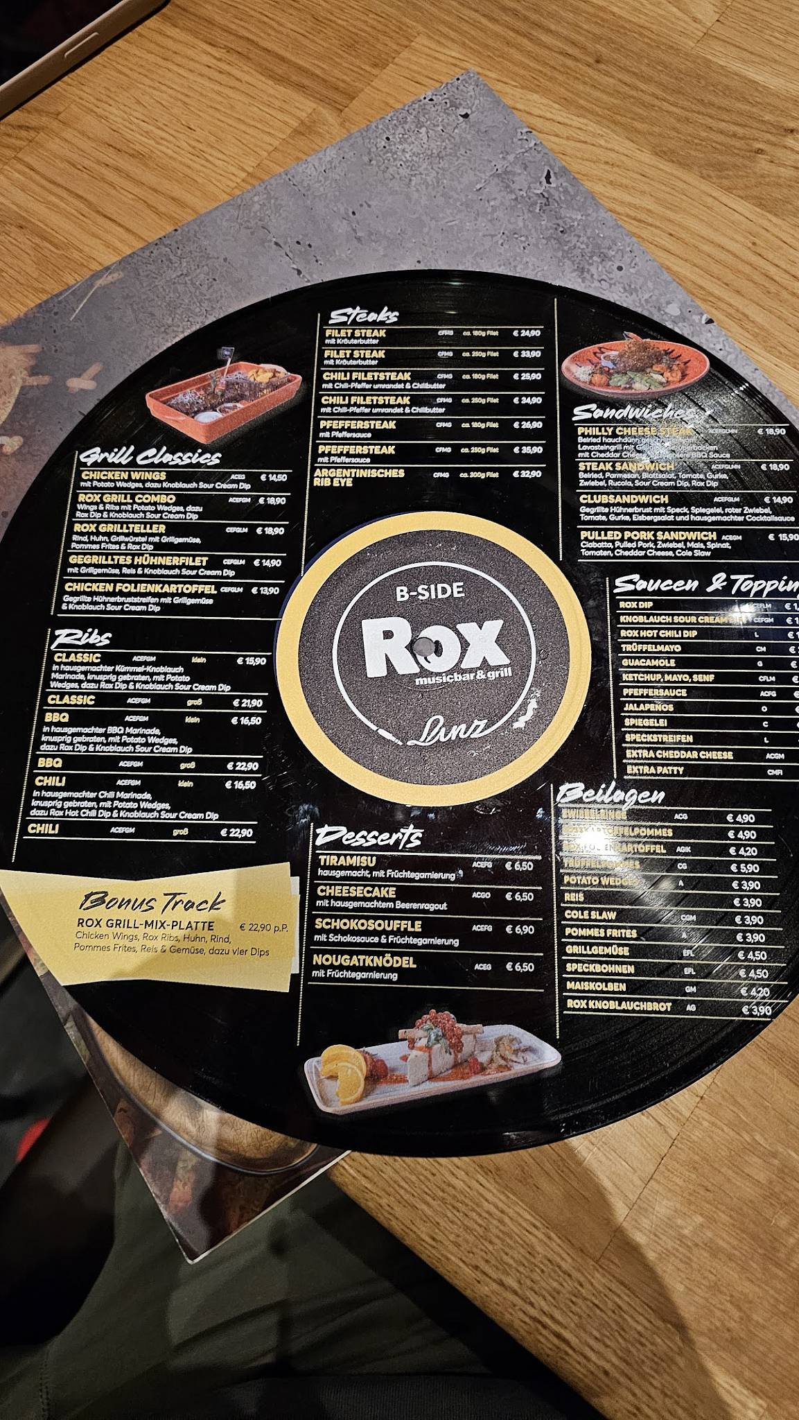 Speisekarte von Rox Musicbar & Grill Linz, Linz