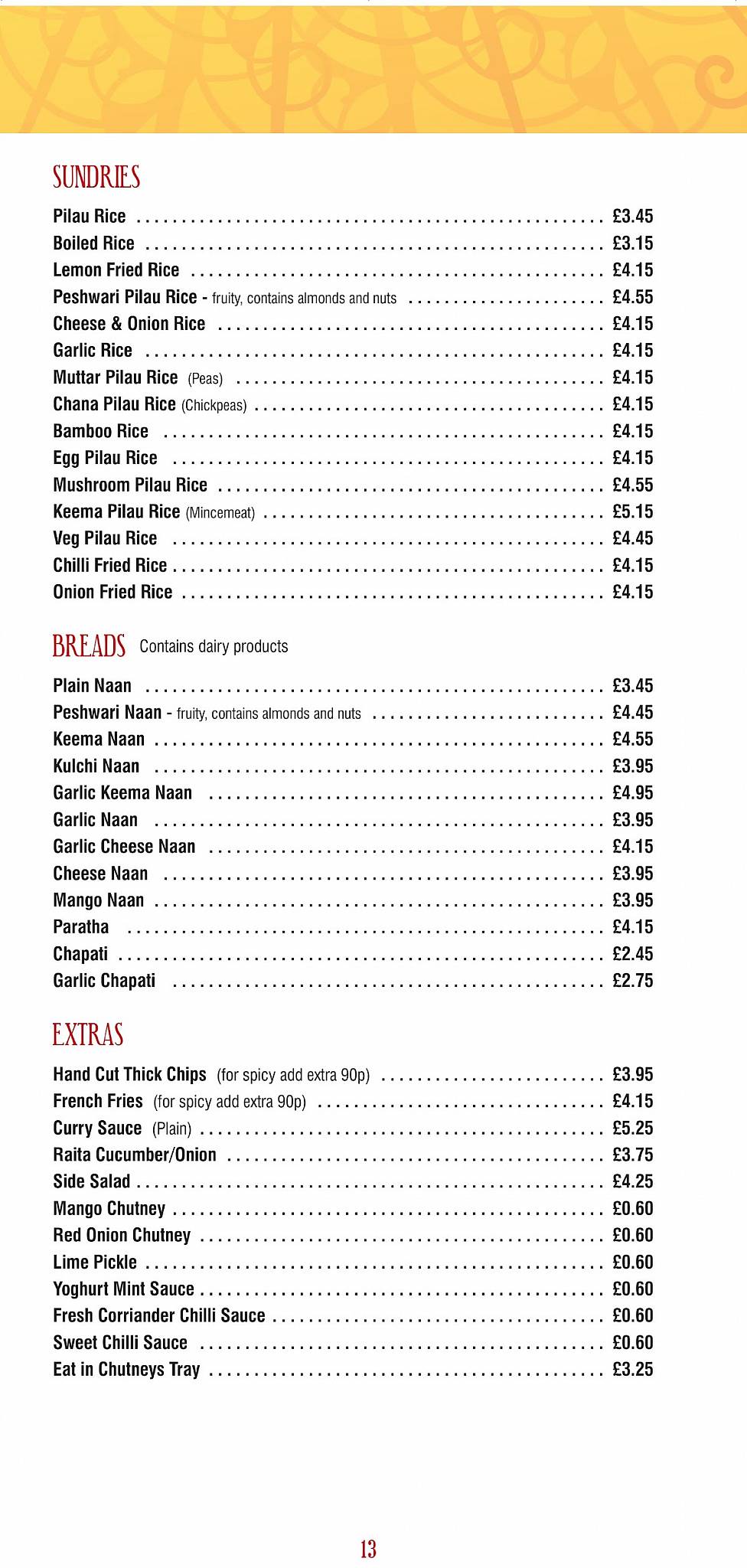 Menu at Royal Balti House restaurant, Bolton