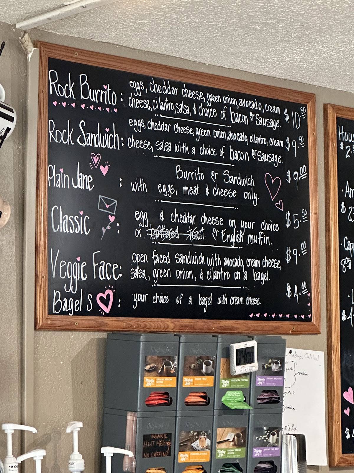 Menu at Rudie's Rock Espresso cafe, Morro Bay